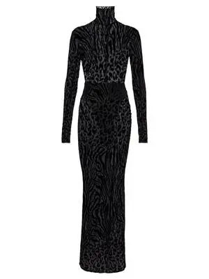 Alex Perry Sheer Animal-print Devore Maxi Dress - Black