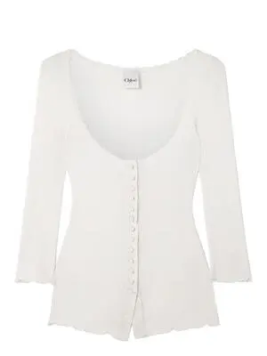 Chloé Ribbed Cotton Top - White