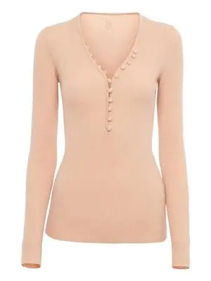 Chloé Merino Wool Henley Top - Pink