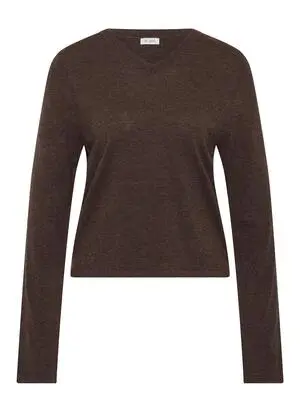 ST. AGNI V-neck Long Sleeve Wool Sweater - Brown