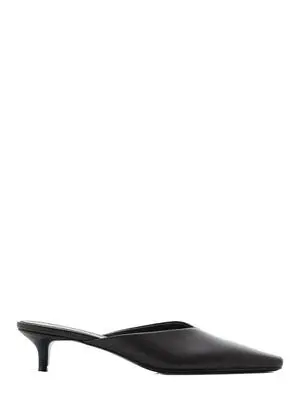 ST. AGNI Leather Almond Toe Low Heel Mules - Brown