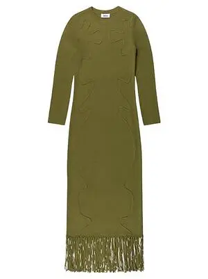 RO&ZO Appliquéd Knitted Midi Dress - Khaki