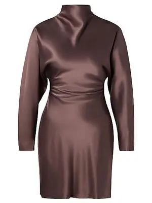 MALINA Zora Draped Satin Mini Dress - Chocolate