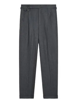 Dunhill Wool-cashmere Flannel Pleated Trousers - Grey