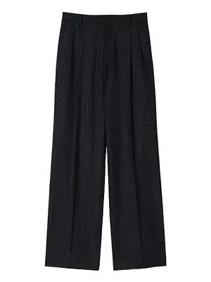 Sandro Rhinestone-embellished Striped Stretch-wool Trousers - Navy Blue