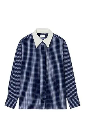 Sandro Tie-neck Checked Cotton-blend Shirt - Blue / Black