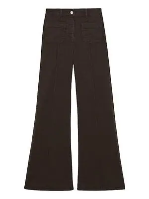 REISS Patch-pocket Flared-leg Stretch-denim Jeans - Chocolate Brown