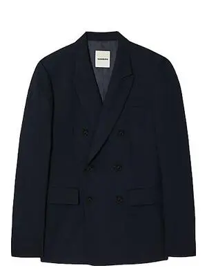 Sandro Regular-fit Double-breasted Wool Suit Jacket - Navy Blue