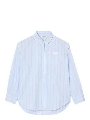 Sandro Button-embroidered Relaxed-fit Striped Cotton Shirt - Sky Blue