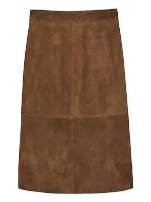 REISS Miley Split-hem Suede Midi Skirt - Tan Brown