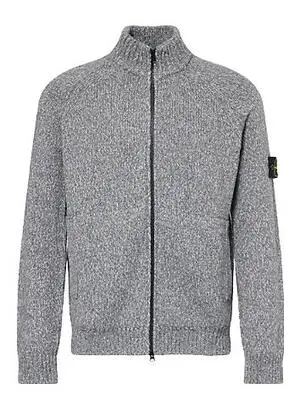 Stone Island Mouline Merl-knit Wool Cardigan - Cement Melange