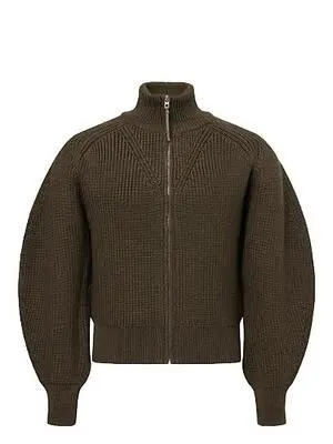 Jacquemus Funnel-neck Ribbed Wool Cardigan - Dark Khaki