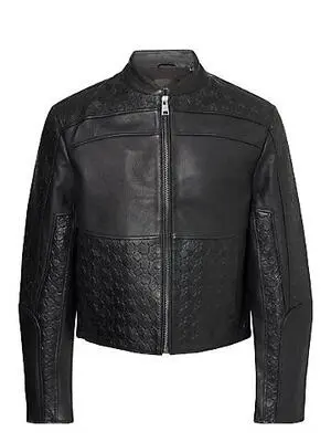 DAILY PAPER Structured De-bossed Leather Jacket - Black