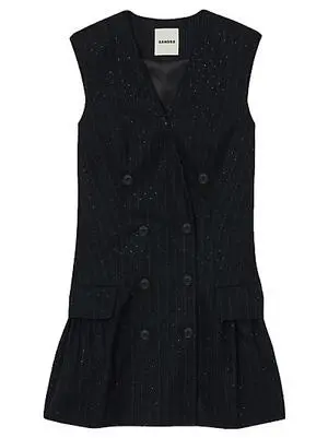 Sandro Rhinestone-embellished Stretch Wool-blend Mini Dress - Navy Blue