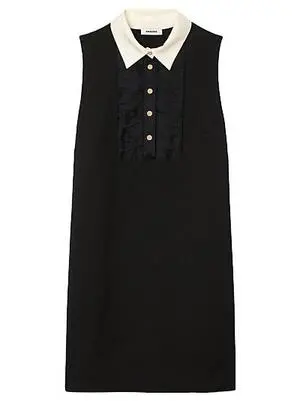 Sandro Sleeveless Mini Dress With Contrast Collar - Black