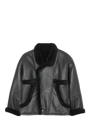 Sandro Contrast-trim Short Shearling Coat - Black