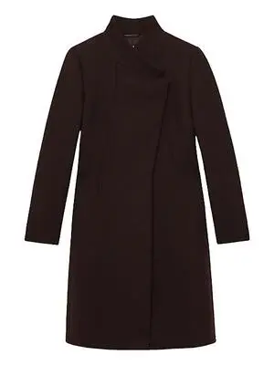 REISS Wrap-Over Wool-Blend Coat Chocolate Brown