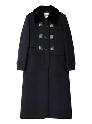 Sandro Wool-blend Coat With Detachable Shearling Collar - Navy Blue