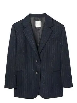 Sandro Rhinestone-embellished Stretch-wool Blazer - Navy Blue