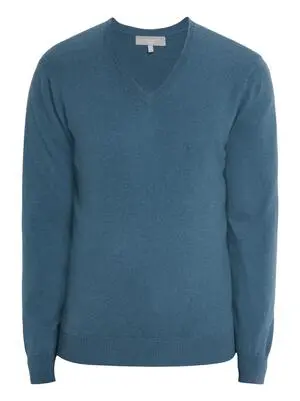 Neiman Marcus Cashmere V-neck Pullover - Aegean