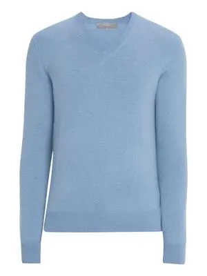 Neiman Marcus Cashmere V-neck Pullover - Celeste