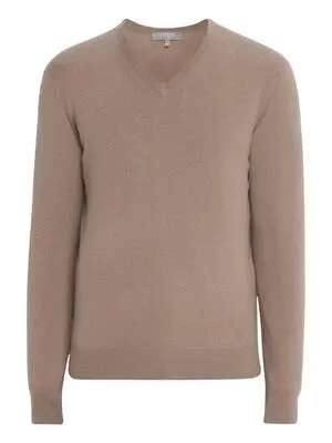 Neiman Marcus Cashmere V-neck Pullover - Dune