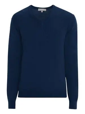 Neiman Marcus Cashmere V-neck Pullover - Marine