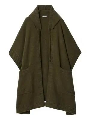 Burberry Wool Cashmere Hooded Cape - Shale Green