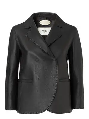 Fendi Leather Double-breasted Jacket - Black