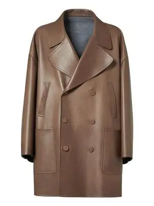 Fendi Leather Pea Coat - Beige