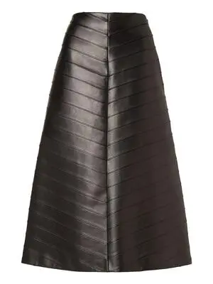 FENDI Flared Nappa Leather Midi Skirt