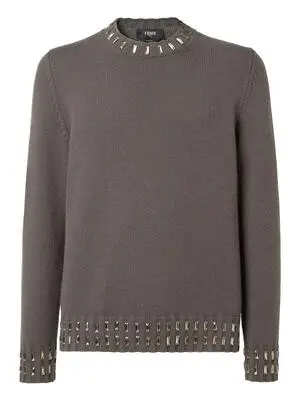 Fendi Regular-fit Pullover With Crystal Detailing - Grey