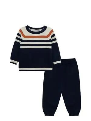 LITTLE ME Stripe Cotton Sweatshirt & Sweatpants Set - Blue