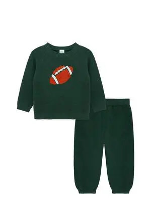 LITTLE ME Football Cotton Sweatshirt & Sweatpants Set - Green