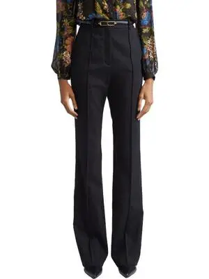 Veronica Beard Gracie Stretch Wool Flare Leg Pants - Black