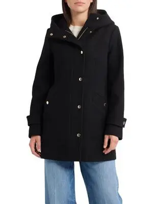 Michael Kors Wool-blend Hooded Pea Coat - Black