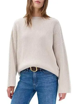Rag & Bone Ingrid Boatneck Wool Rib Sweater - Light Oat