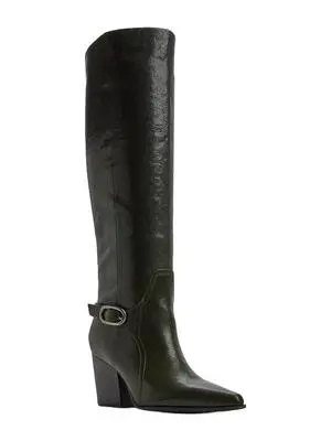 Aldo Knee High Leather Boot - Dark Green