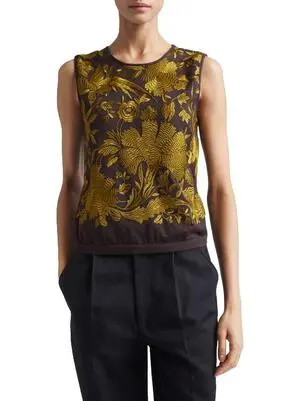 Giambattista Valli Metallic Floral Jacquard Cashmere & Silk Sweater - Brown