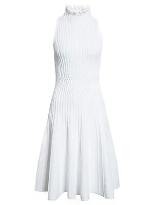 Alaïa Curled Trim Rib Fit & Flare Dress - Blanc