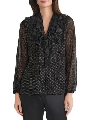 KASPER Ruffle Tie Front Top - Black/gold
