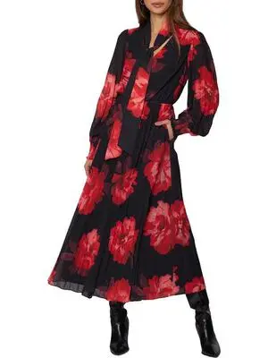 LOST + WANDER Floral Long Sleeve Maxi Dress - Black Red Floral