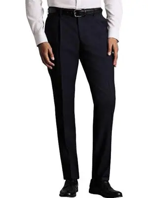 CHARLES TYRWHITT Stretch Wool Slim Fit Pleated Trousers - Navy