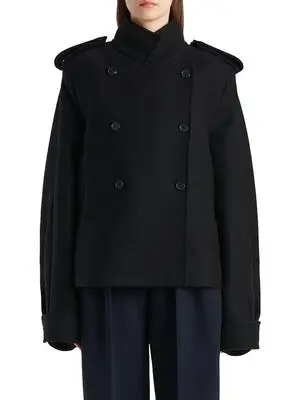 Khaite Dean Double Face Wool Pea Coat - Black