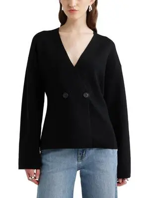 Nordstrom Double-breasted Merino Wool-blend Cardigan - Black