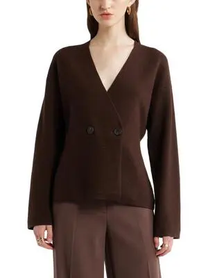 Nordstrom Double-breasted Merino Wool-blend Cardigan - Brown Coffee