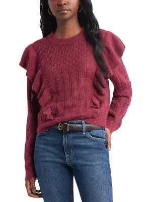 Treasure & Bond Ruffle Pointelle Sweater - Burgundy Rhode