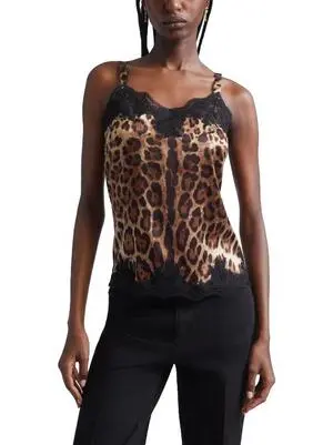 Dolce & Gabbana Leopard-print Satin And Lace Camisole - Leo New
