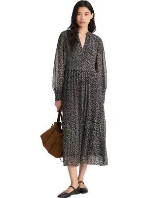 Madewell Floral Pleated Puff-sleeve Maxi Dress - Jet Black
