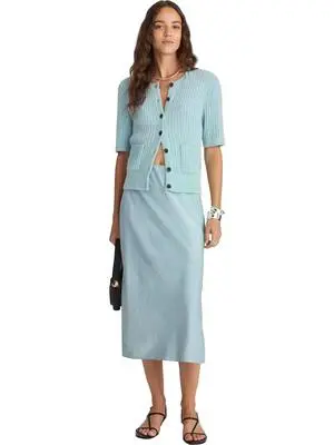 Madewell Satin Midi Slip Skirt - Ocean Breeze